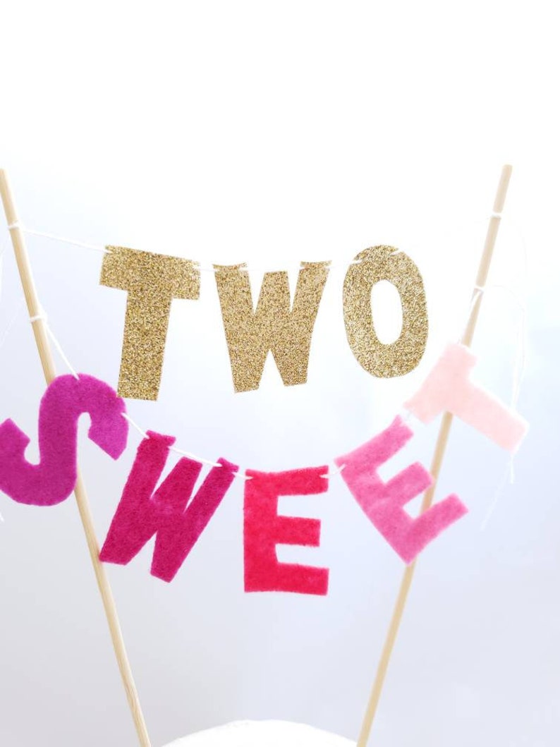 TWO SWEET Cake Topper Pink and Gold Glitter Cake Felt Cake - Etsy