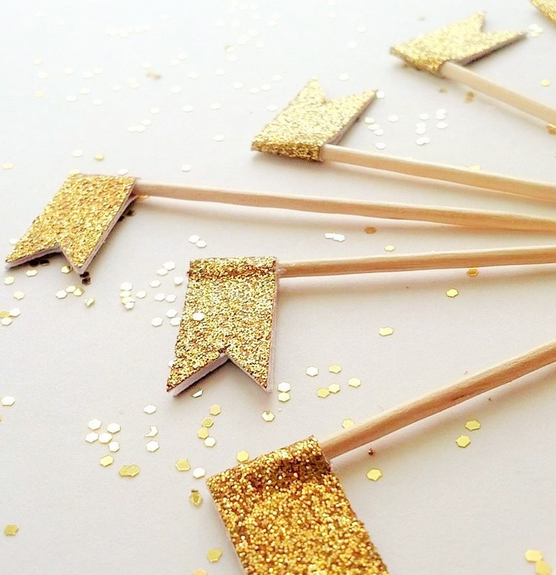 12 Gold Flag Tiny Cupcake Flag Topper Gold Mini Cupcake | Etsy