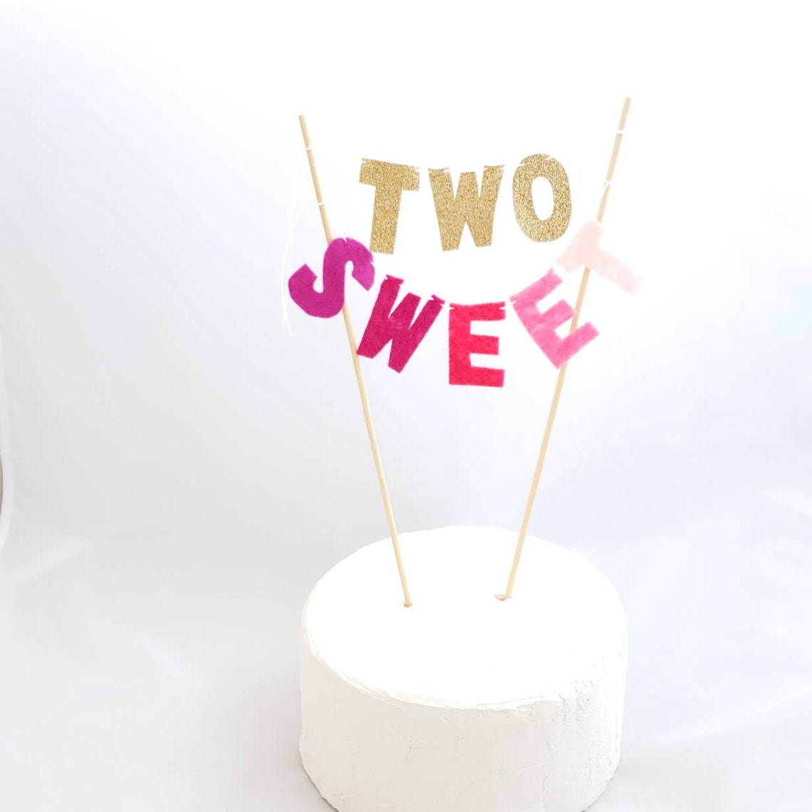 Two Sweet Cake Topper - Pink & Gold Glitter, Second Birthday Decor - Etsy