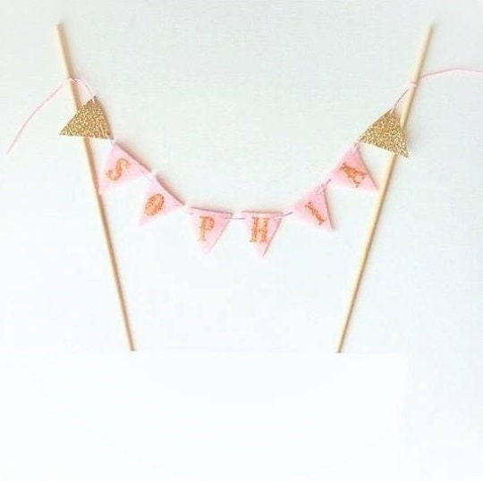Felt Name Banner Custom Name Cake Topper Gold Cake Topper | Etsy