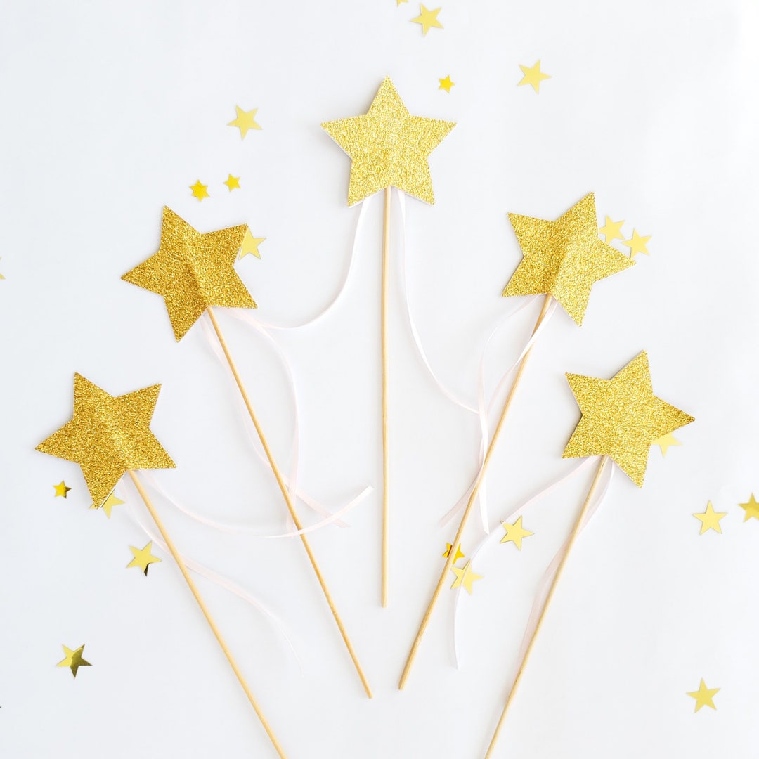 Pink Ribbon Star Wand - Gold Glitter Star Wand With Ribbon - Double ...