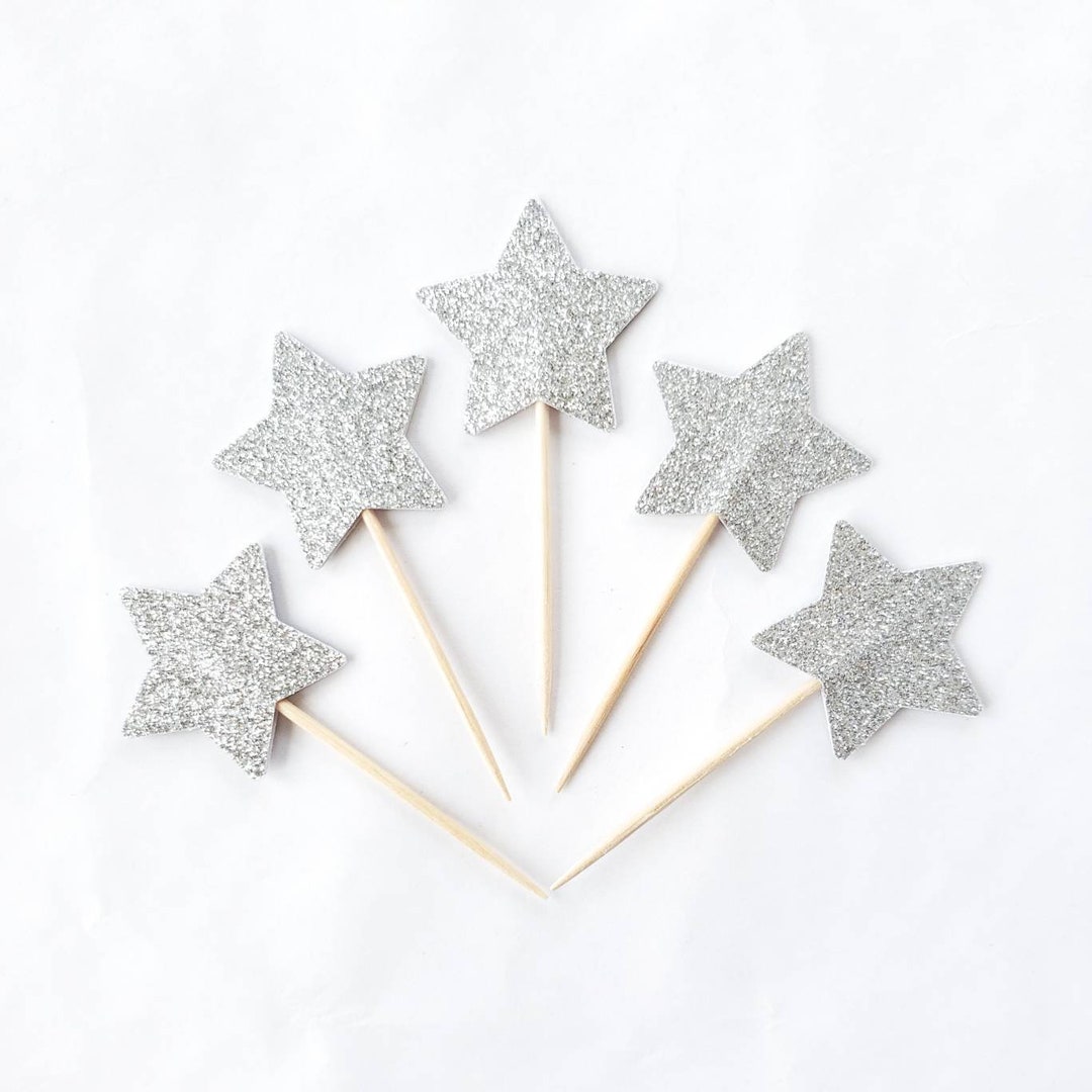 Silver Star Cupcake Topper - Silver Glitter Stars - Twinkle Twinkle ...