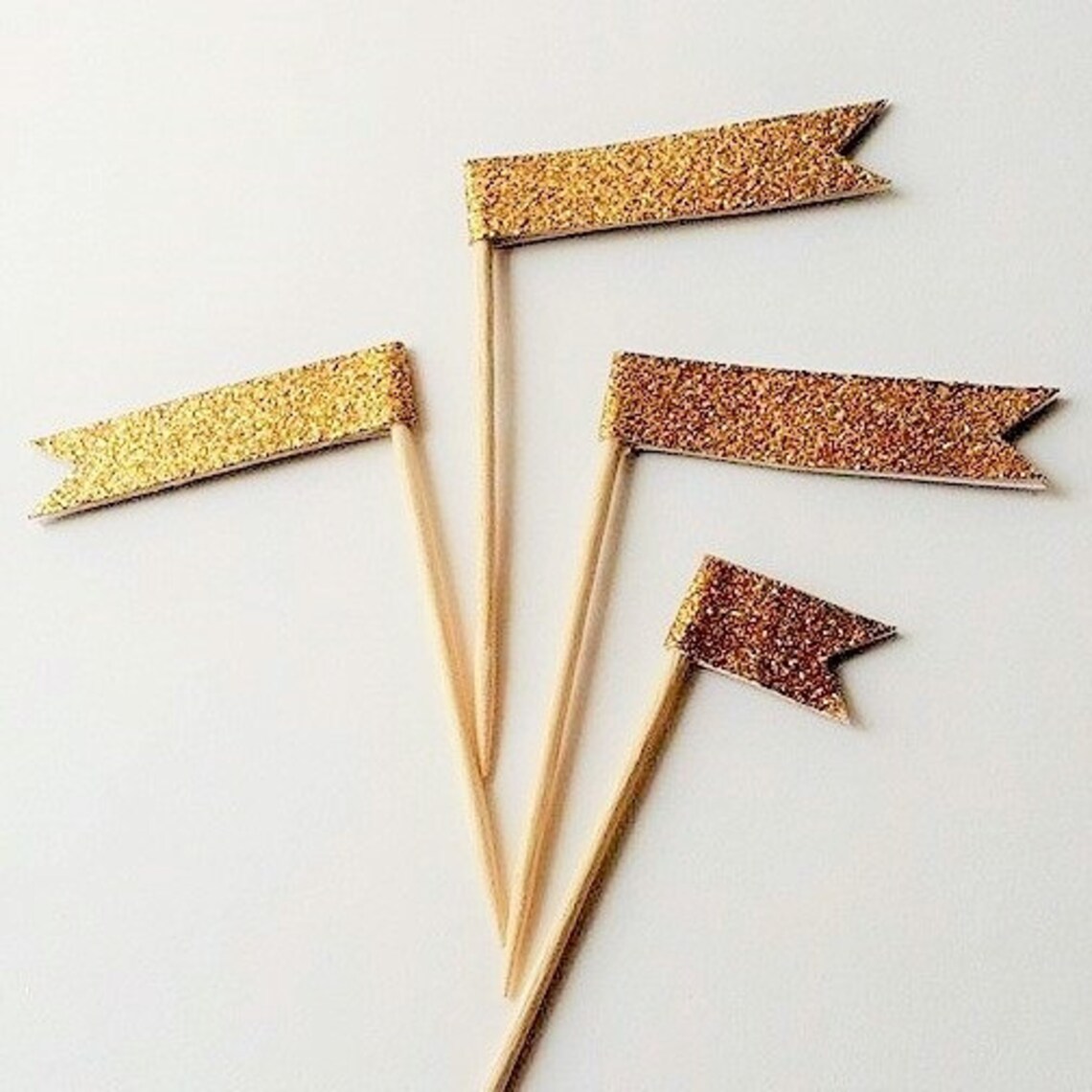 12 Gold Flag Tiny Cupcake Flag Topper Gold Mini Cupcake | Etsy
