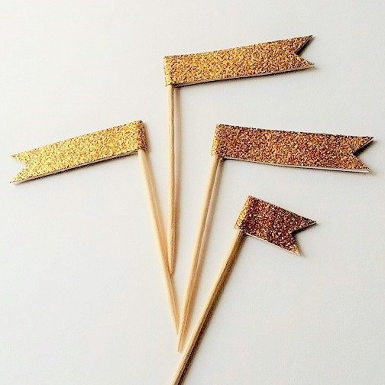 12 Gold Flag Tiny Cupcake Flag Topper Gold Mini Cupcake | Etsy