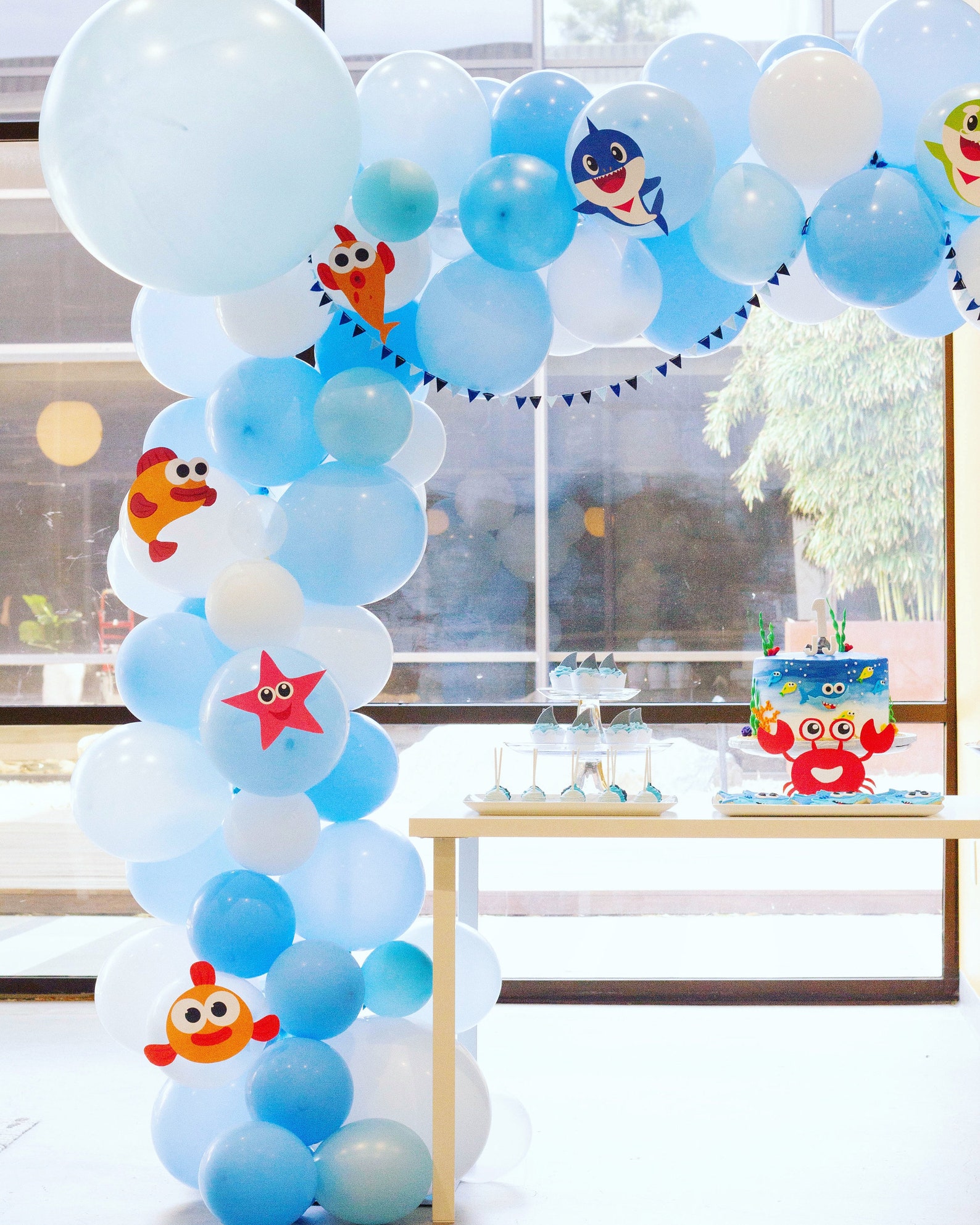 Tiny Blue Bunting - Baby Shark Party Banner - Ombre Blue Felt Bunting ...