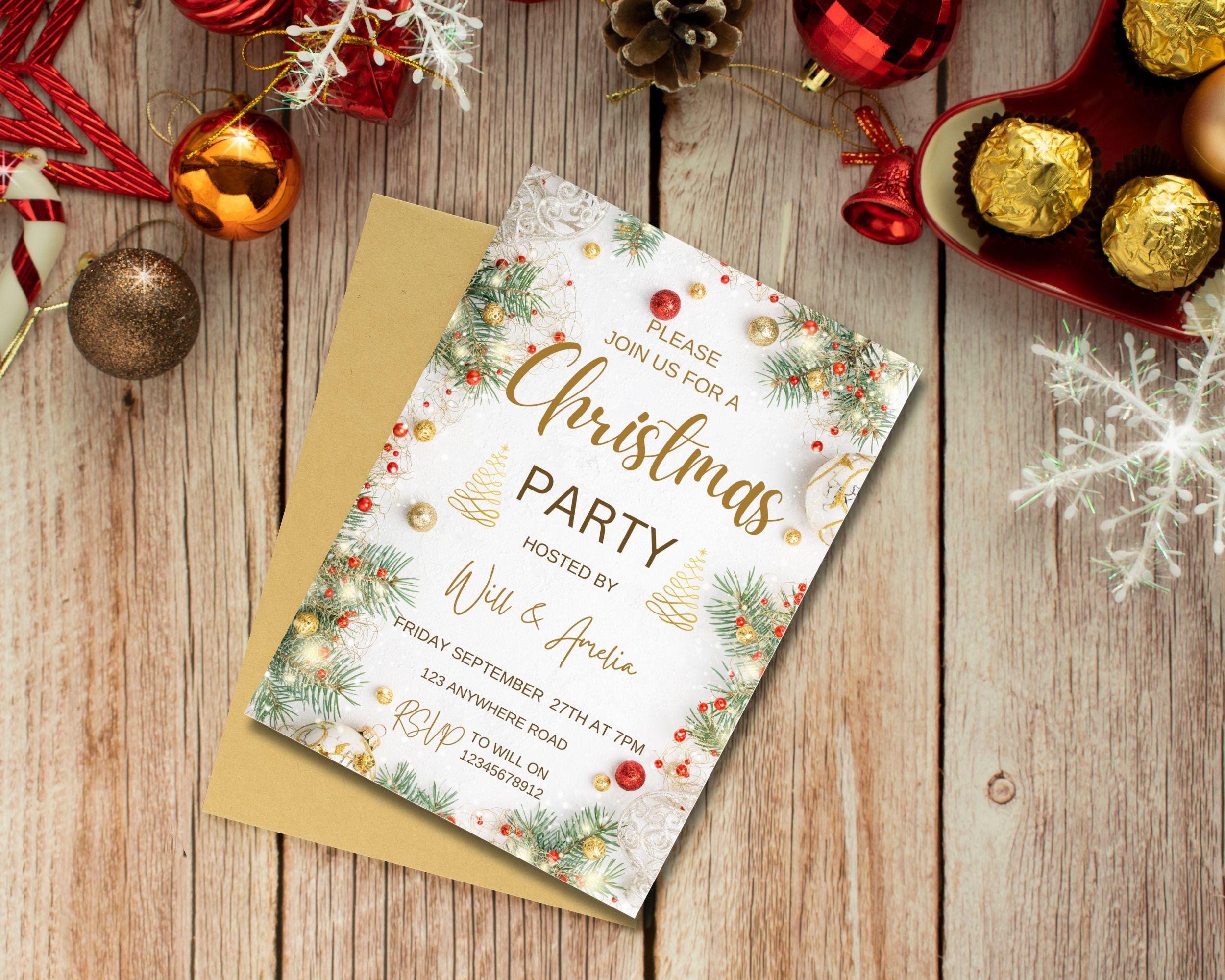 Elegant Christmas Party Invitation Template - Customisable Holiday ...