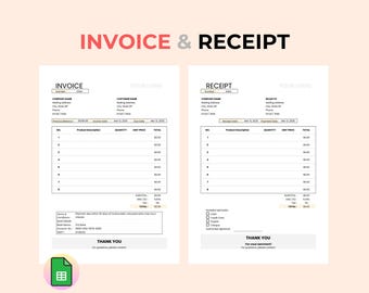 Google Sheets Invoice Template | Auto Calculations | Receipt and Invoice | Freelance & Small ...