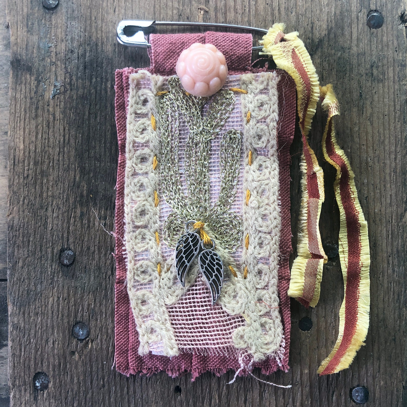 Fabric Brooch, Textile Brooch, Art Brooch, Collage Brooch, Safety Pin ...