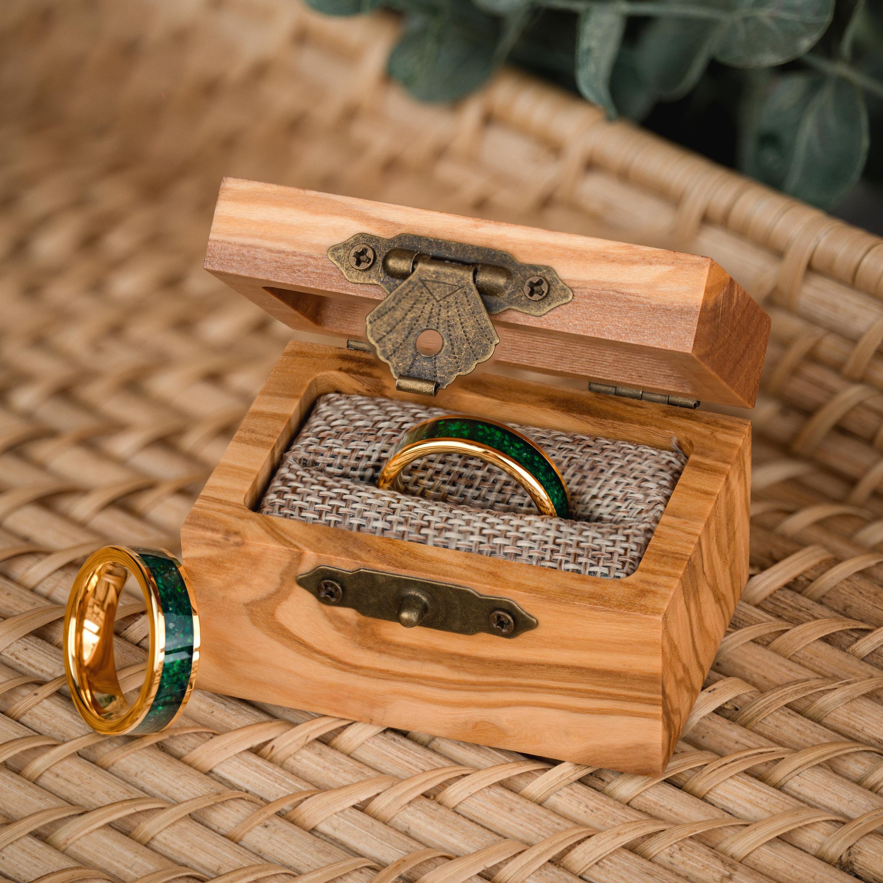 Yellow Gold Jade Inlay Tungsten Ring, Mens Wedding Band, Anniversary ...