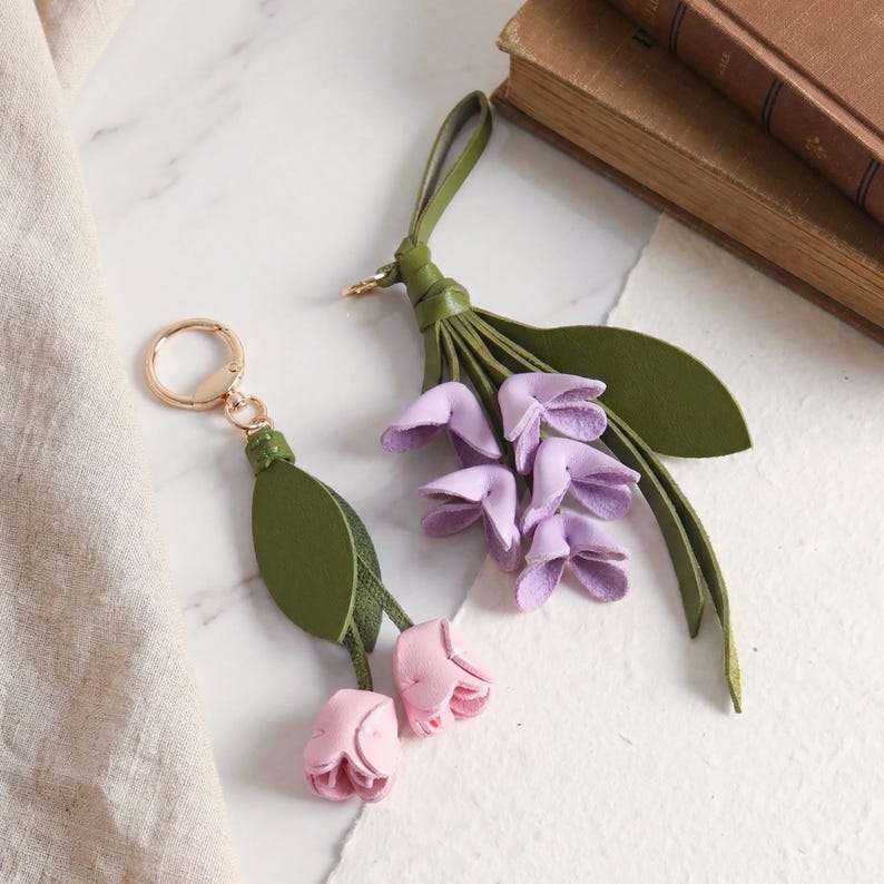 Personalized Leather Tulip Keychain,cute Bag Charms,custom Name Flower ...