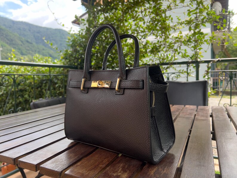 Black Leather Bag Genuine Leather Made in Italy, Authentic Bag Leather ...