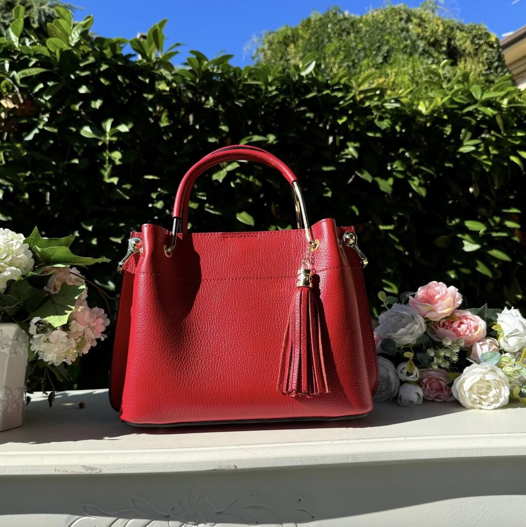 Italian Red Leather Bag Genuine Leather Made in Italy, Victoria Bag ...
