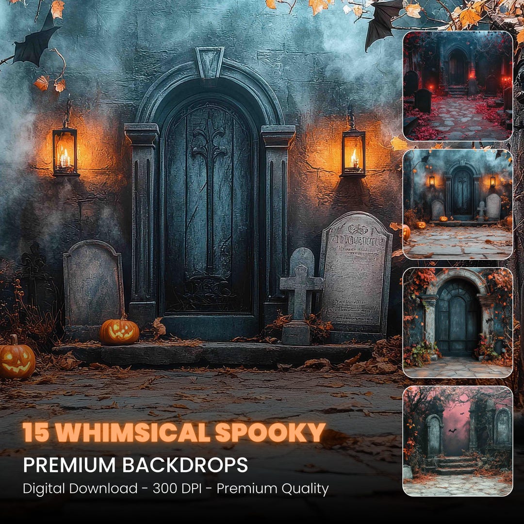 15 Whimsical Spooky Backdrops, Halloween Digital Backgrounds, Haunted ...