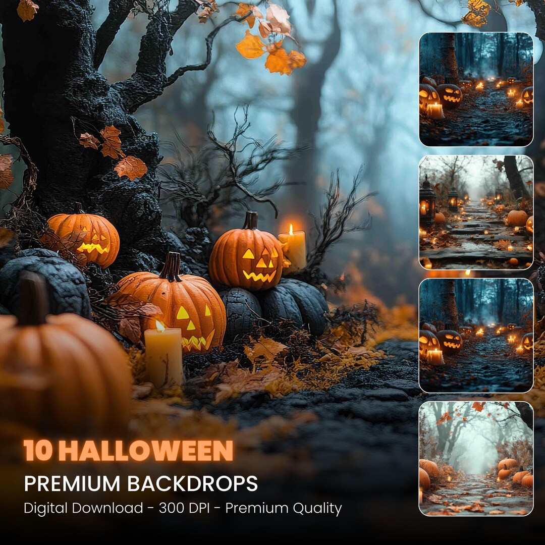 10 Halloween Backdrops, Spooky Halloween Digital Backgrounds, Halloween ...
