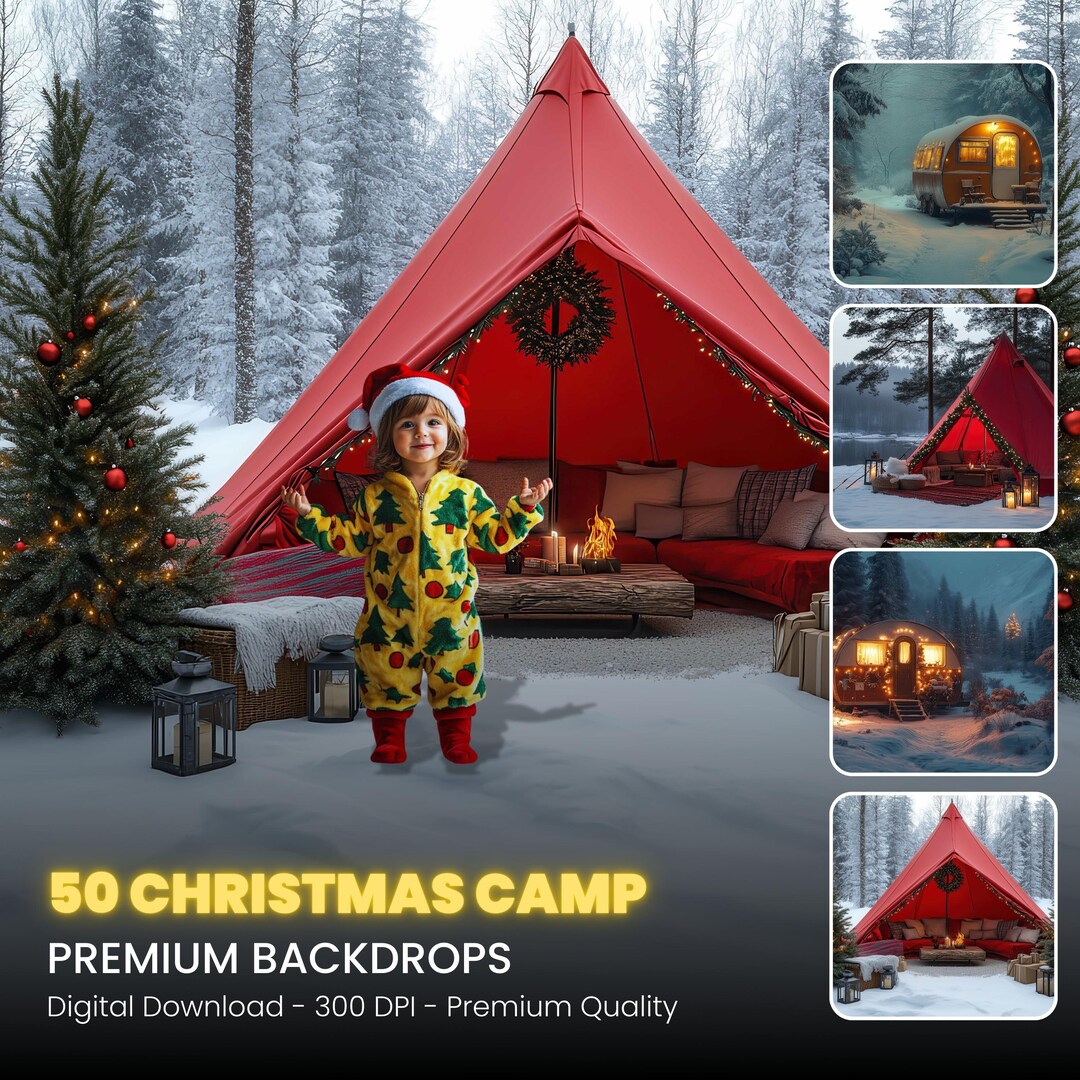 50 Christmas Camp Backdrops | Cozy Holiday Tent Photography Backgrounds ...