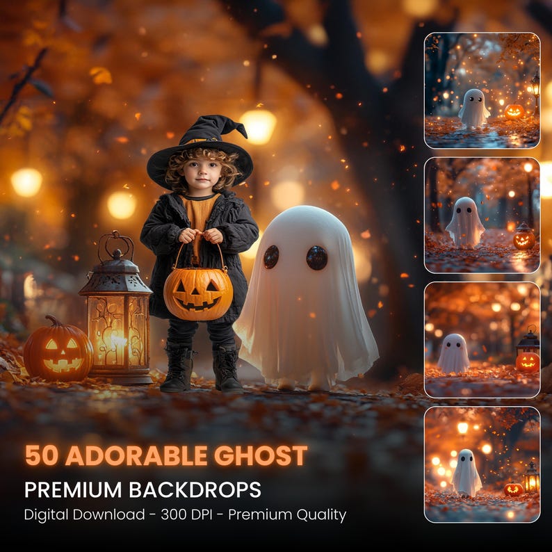 50 Adorable Ghost Premium Backdrops, Cute Halloween Photo Backdrops ...