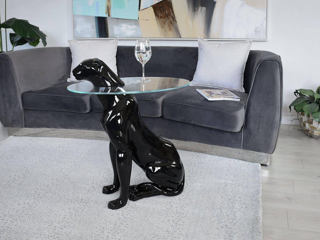 Black Sitting Panther Coffee Table in Resin Pop Art Sculpture With ...