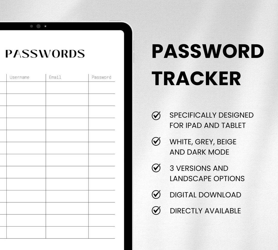 Password Tracker Organizer Template, Instant Download for iPad and Tablet, Password Keeper/log ...