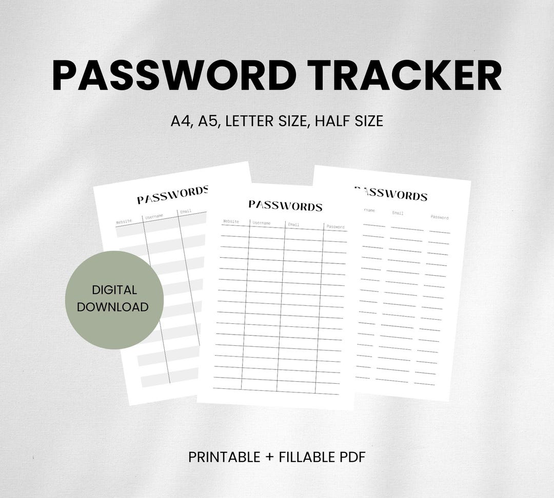Minimalist Password Tracker Printable PDF Instant Download, A4/a5 ...
