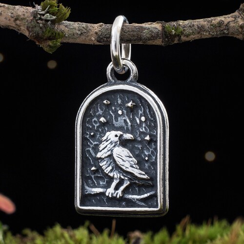 Sterling Silver Raven and Triple Moon VERY SMALL charm - Etsy