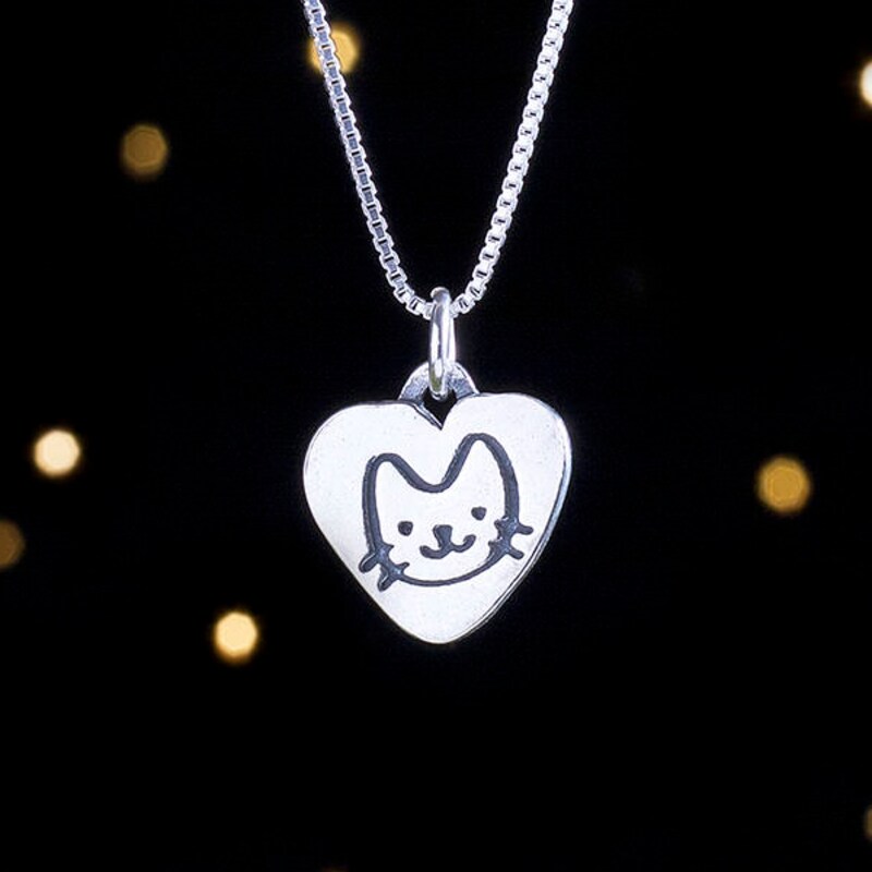 Silver Cat Necklace - Etsy