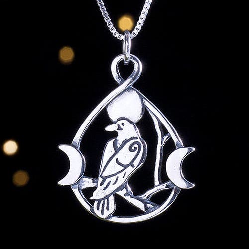 Sterling Silver Raven Moon Phases Necklace Small Lunar - Etsy