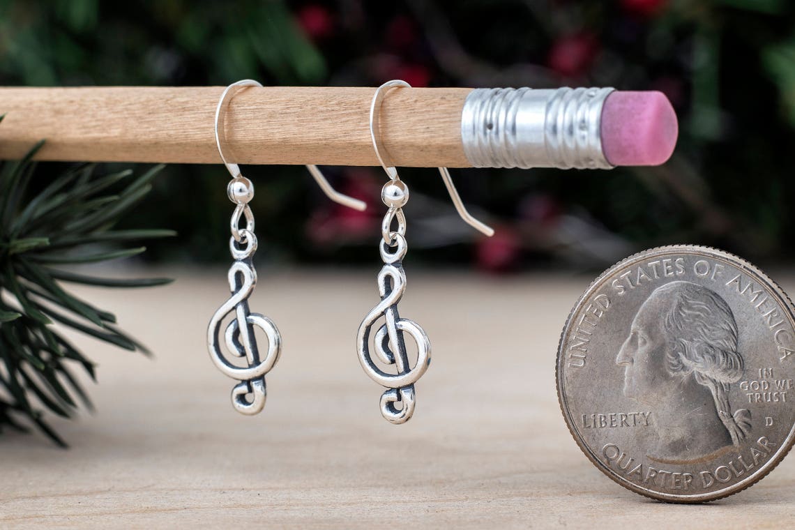 Sterling Silver Tiny Treble Clef Music Note Earrings - VERY SMALL ...