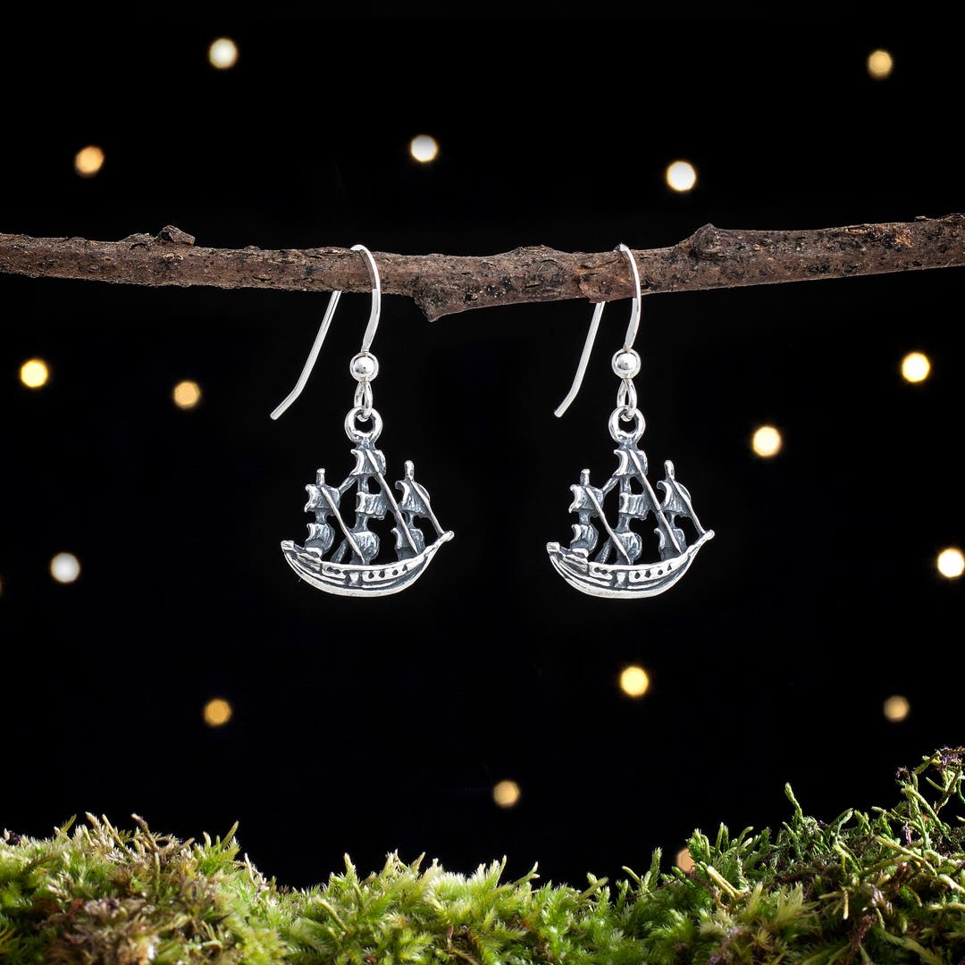 Sterling Silver Pirate Ship Earrings - SMALL, 3D, Double Sided - Etsy