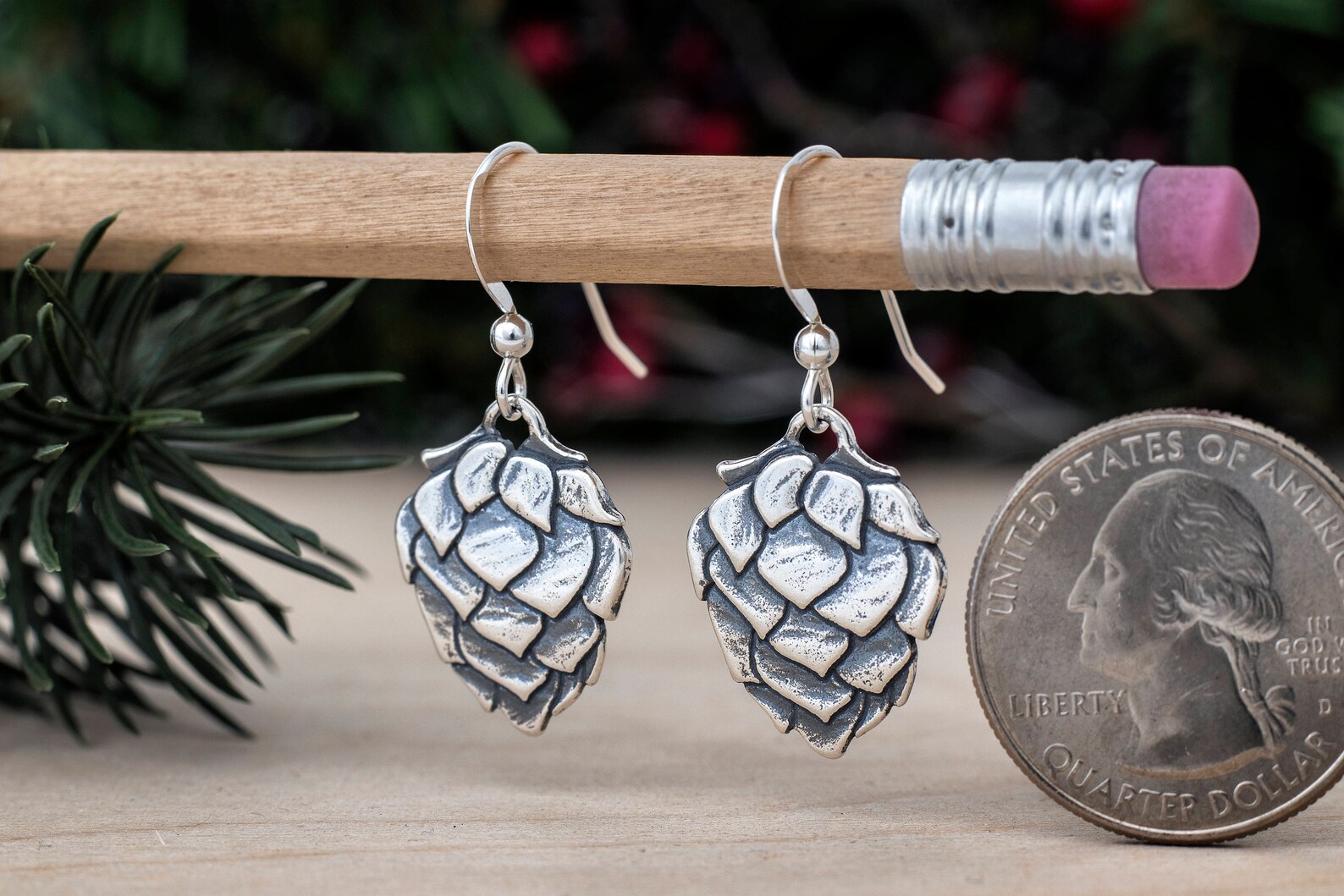 Sterling Silver Hop Flower Earrings - Beer Lover Gift - Etsy
