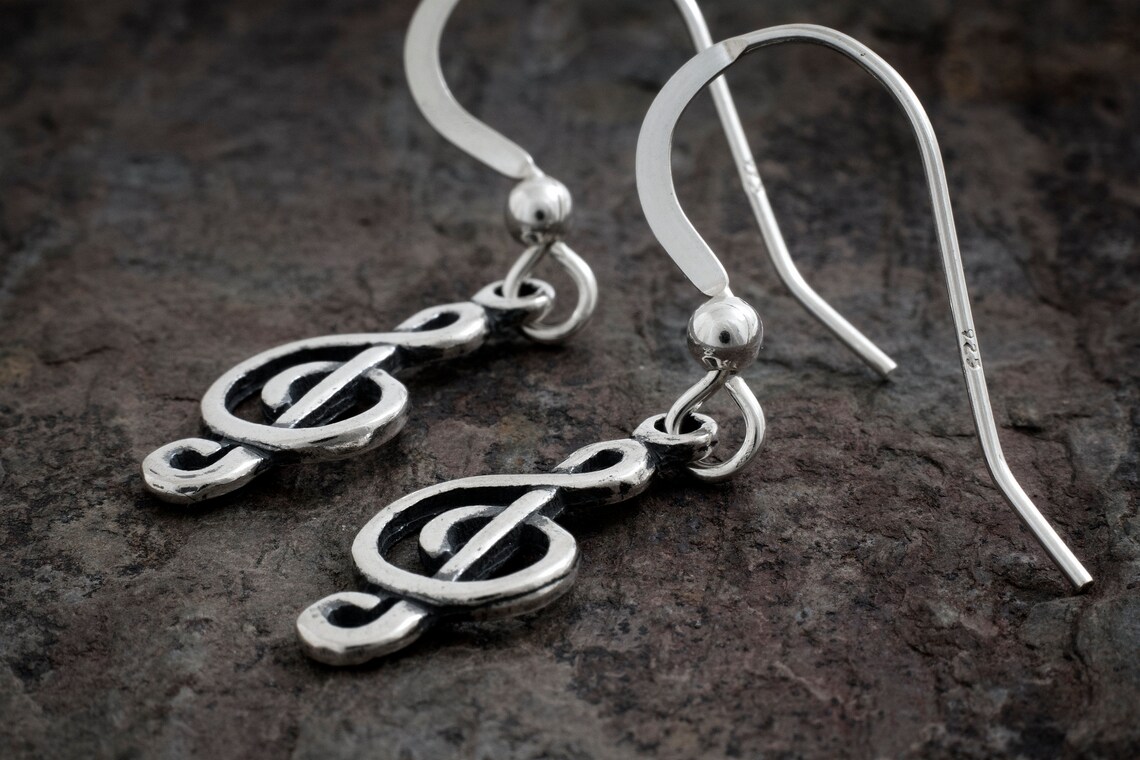 Sterling Silver Tiny Treble Clef Music Note Earrings - VERY SMALL ...