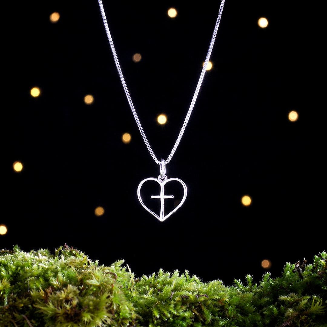 Sterling Silver Little Heart and Cross - VERY SMALL, Lightweight ...