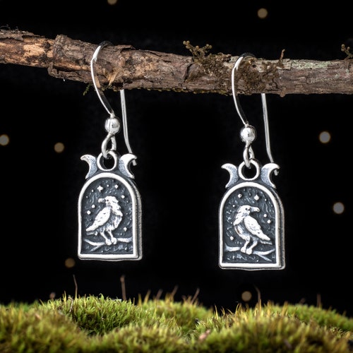 Sterling Silver Raven and Triple Moon VERY SMALL charm - Etsy