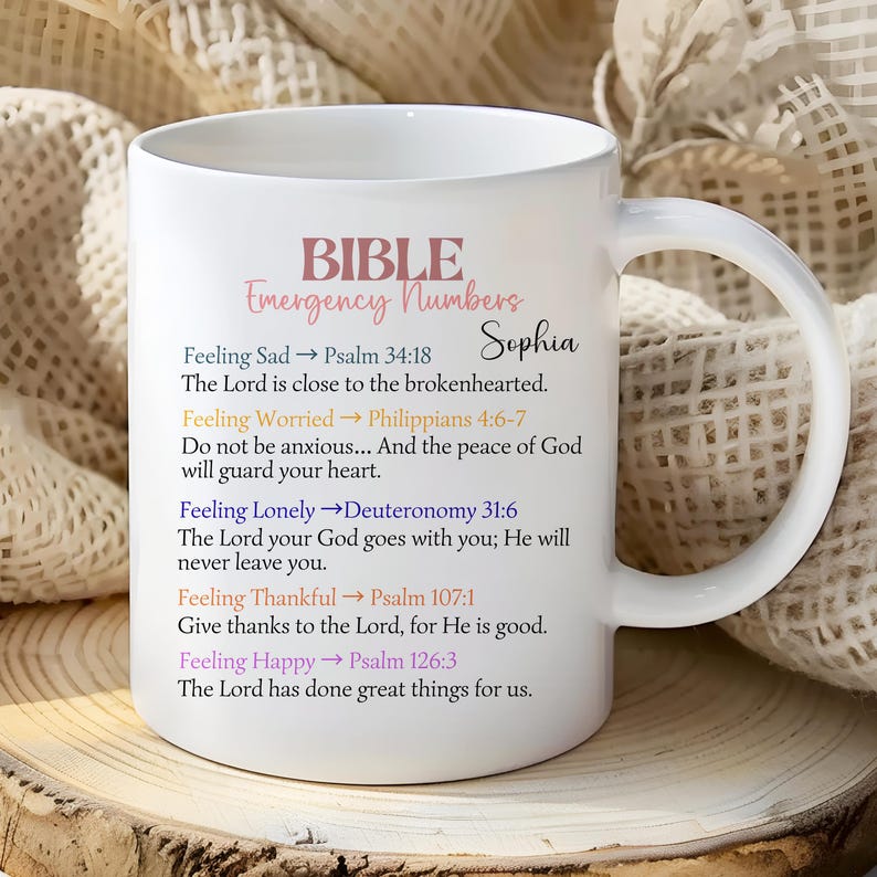 Personalized Bible Emergency Numbers Mug, Christian Scripture Coffee ...