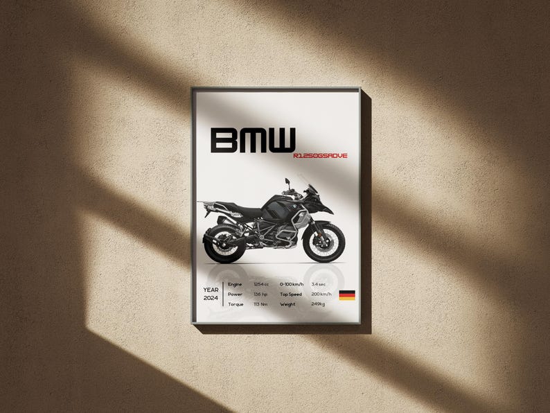 BMW Motorcycle R1250GSADV Poster: Vintage Automotive Art (digital ...
