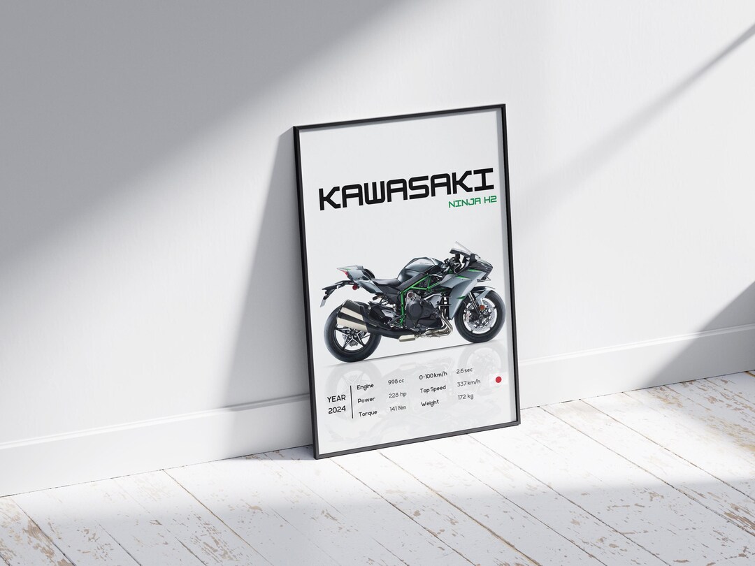 Kawasaki Ninja H2 Poster, Motorcycle Art Print, Biker Room Decor, Gift ...