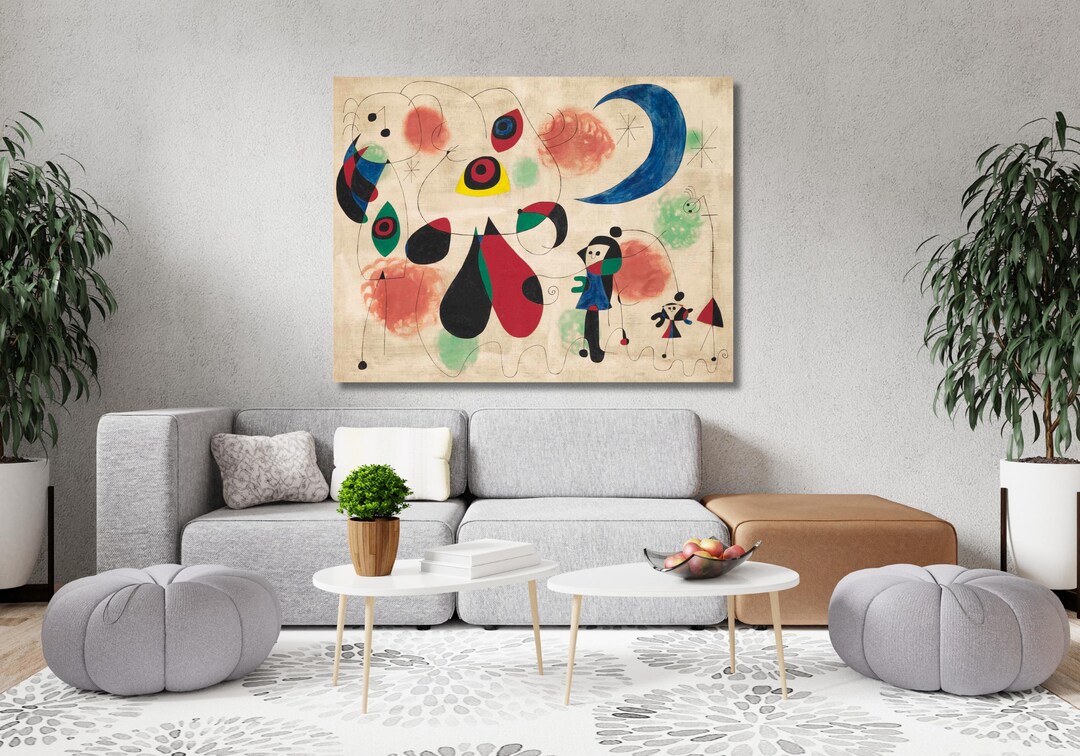 Joan Miro Woman Moon Birds Painting Arts, Joan Miro Abstract Print ...