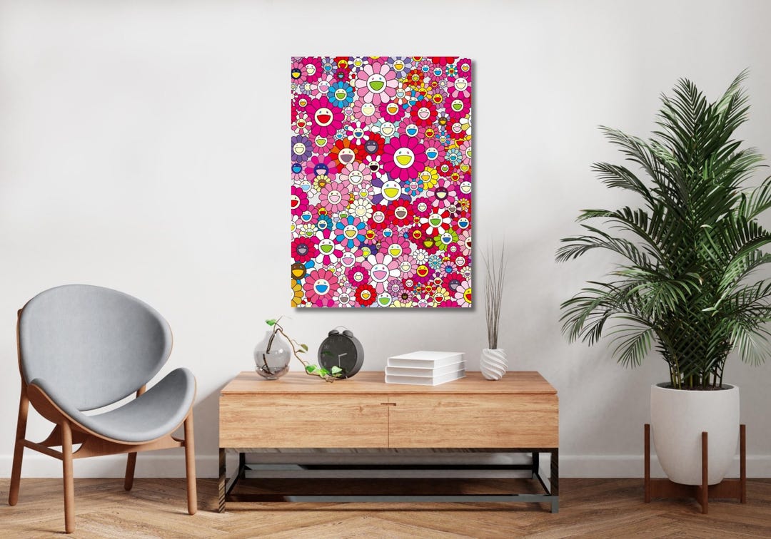 Murakami Takashi Japanese Pink Flowers Painting Print, Murakami Takashi ...