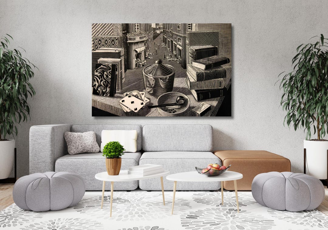 Still Life and Street by Maurits Cornelis Escher Oil Painting Prints ...