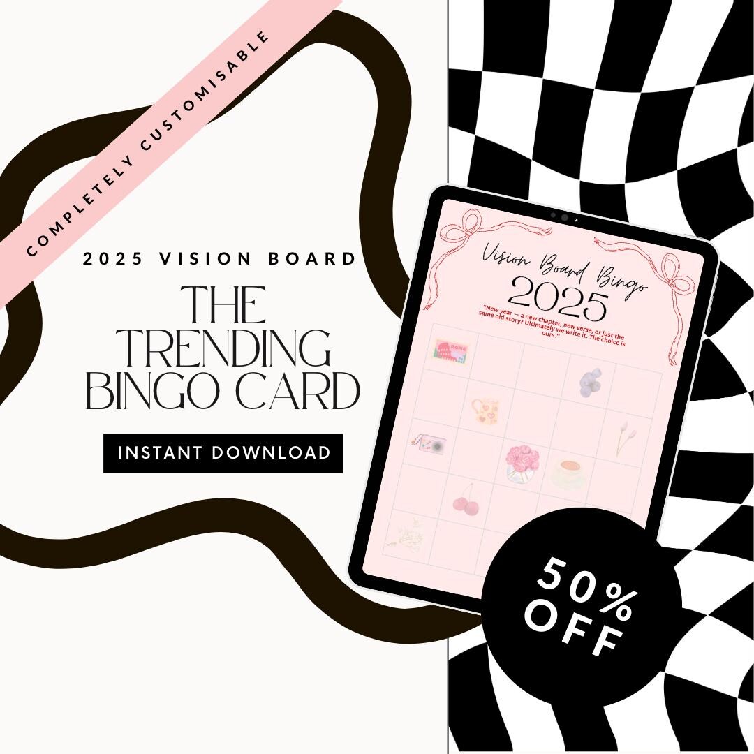 2025 Bingo Card : Trending Vision Board, Pink Aestetic Bingo Card, Goal ...