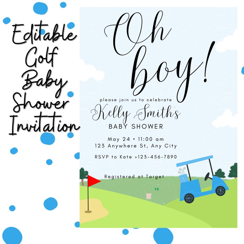 Golf Theme Baby Shower Digital Editable Invitation, Baby Boy Golf Baby ...