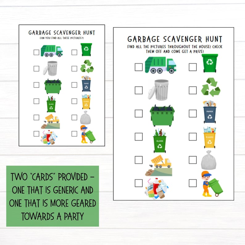 Garbage Truck Scavenger Hunt Printable: Indoor Learning Game (digital ...