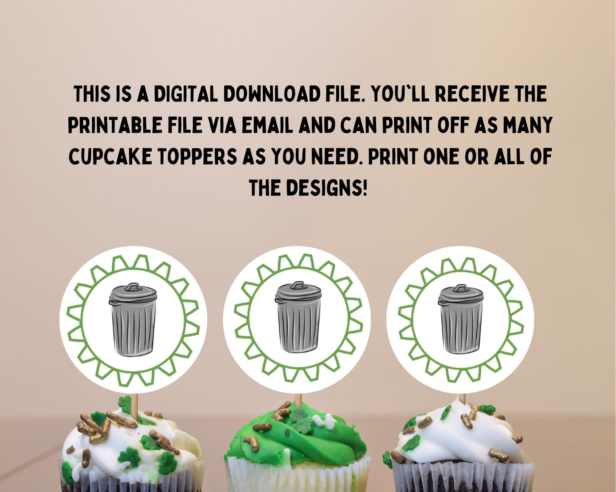 Printable Garbage Truck Cupcake Toppers, Trash Truck Cake Toppers ...