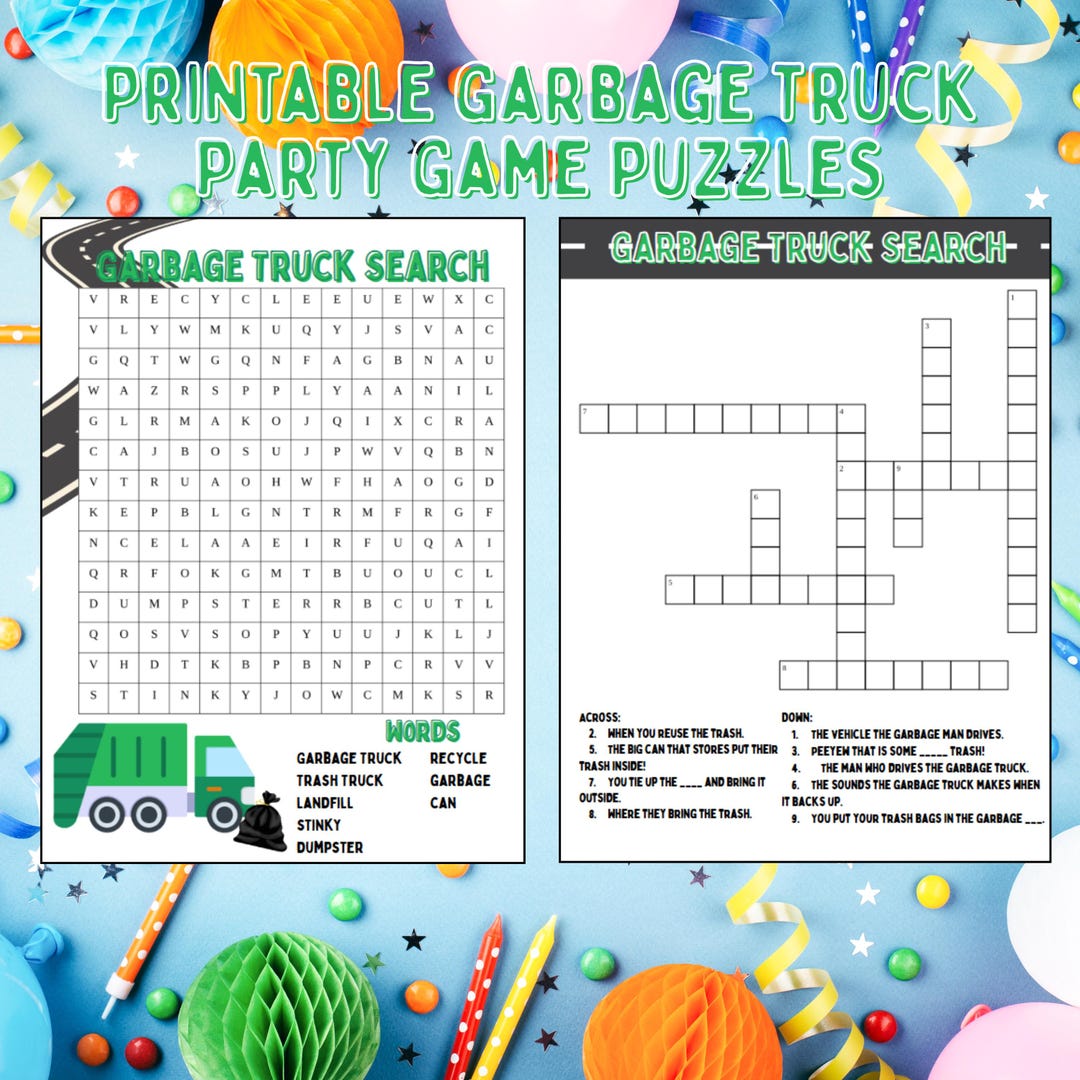 Printable Garbage Truck Birthday Party Game, Garbage Truck Party Games ...