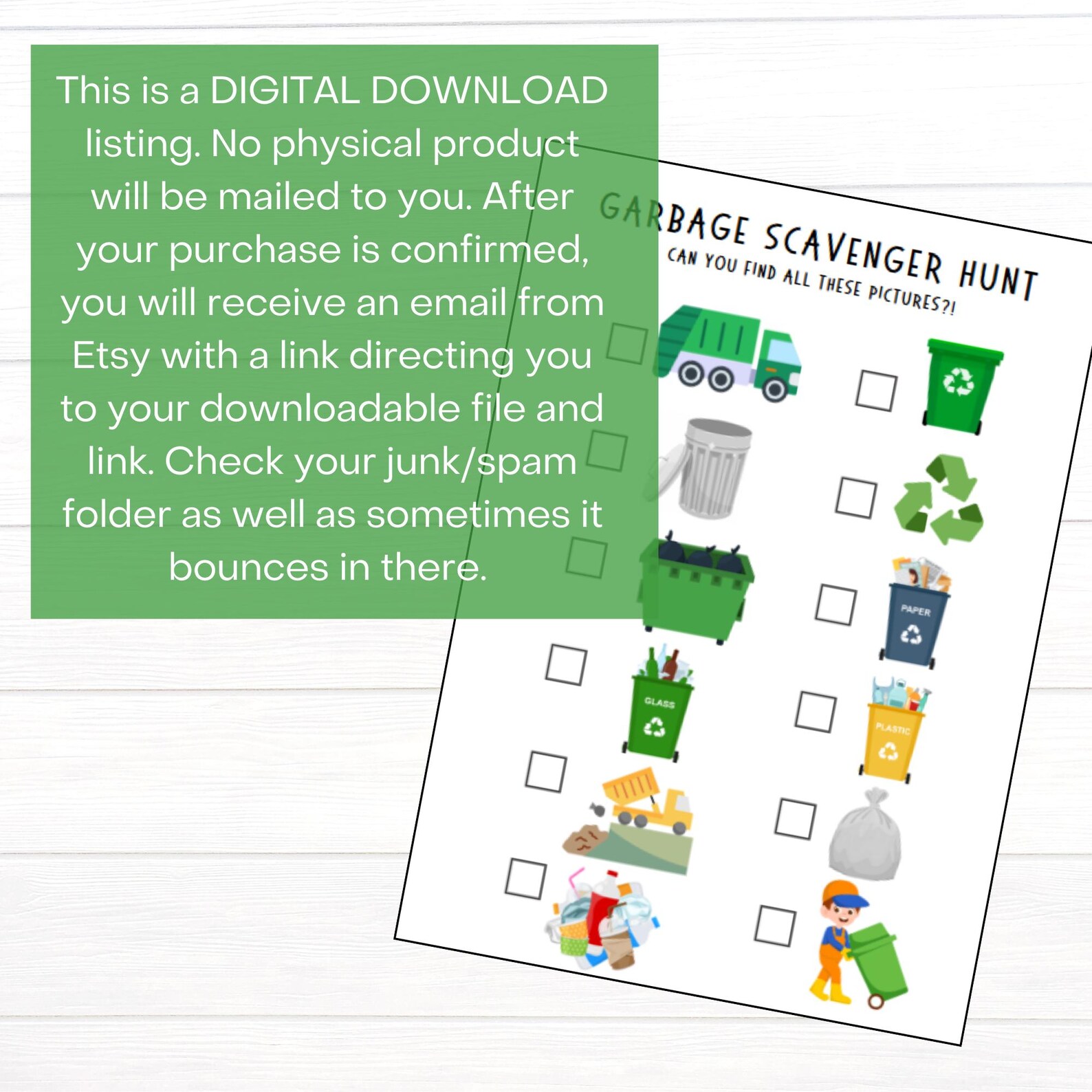 Garbage Truck Scavenger Hunt Printable: Indoor Learning Game (digital ...