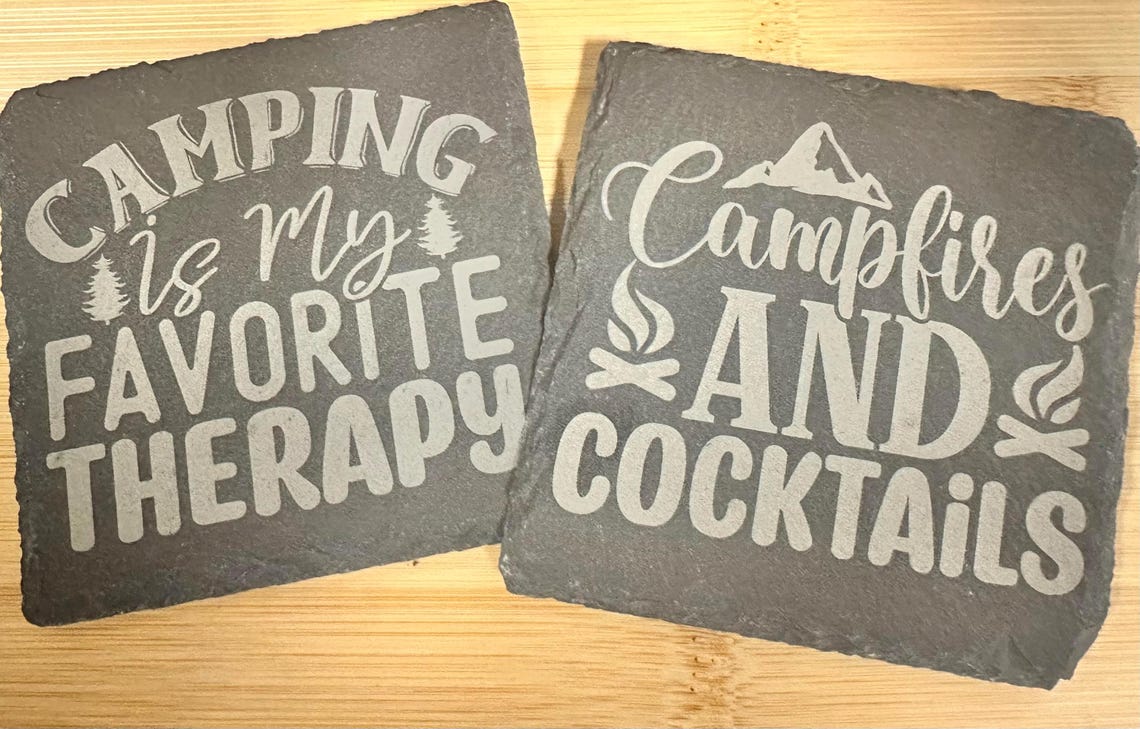 Camping Theme Natural Slate Coasters - Camping Therapy, Campfires and ...