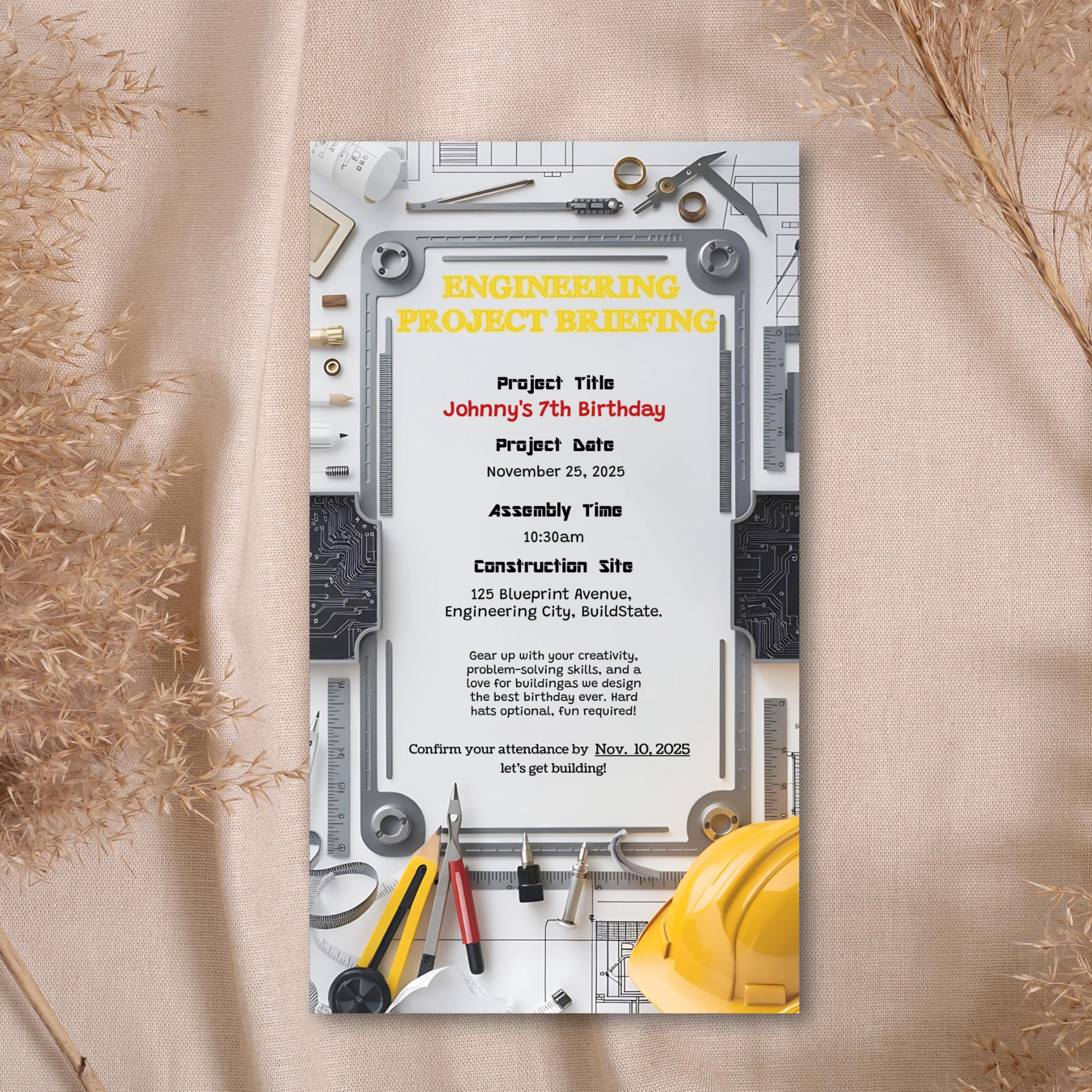 Engineer Birthday Invitation, Engineer Birthday Evite, Online Invite ...