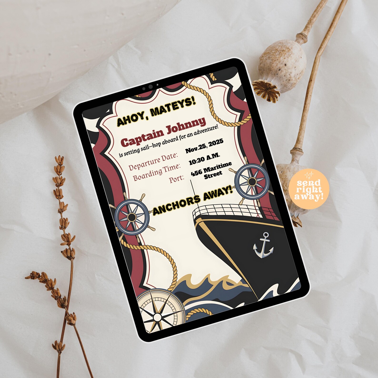 Ship Captain Birthday Invitation: Cruise Party Evite (digital Download ...