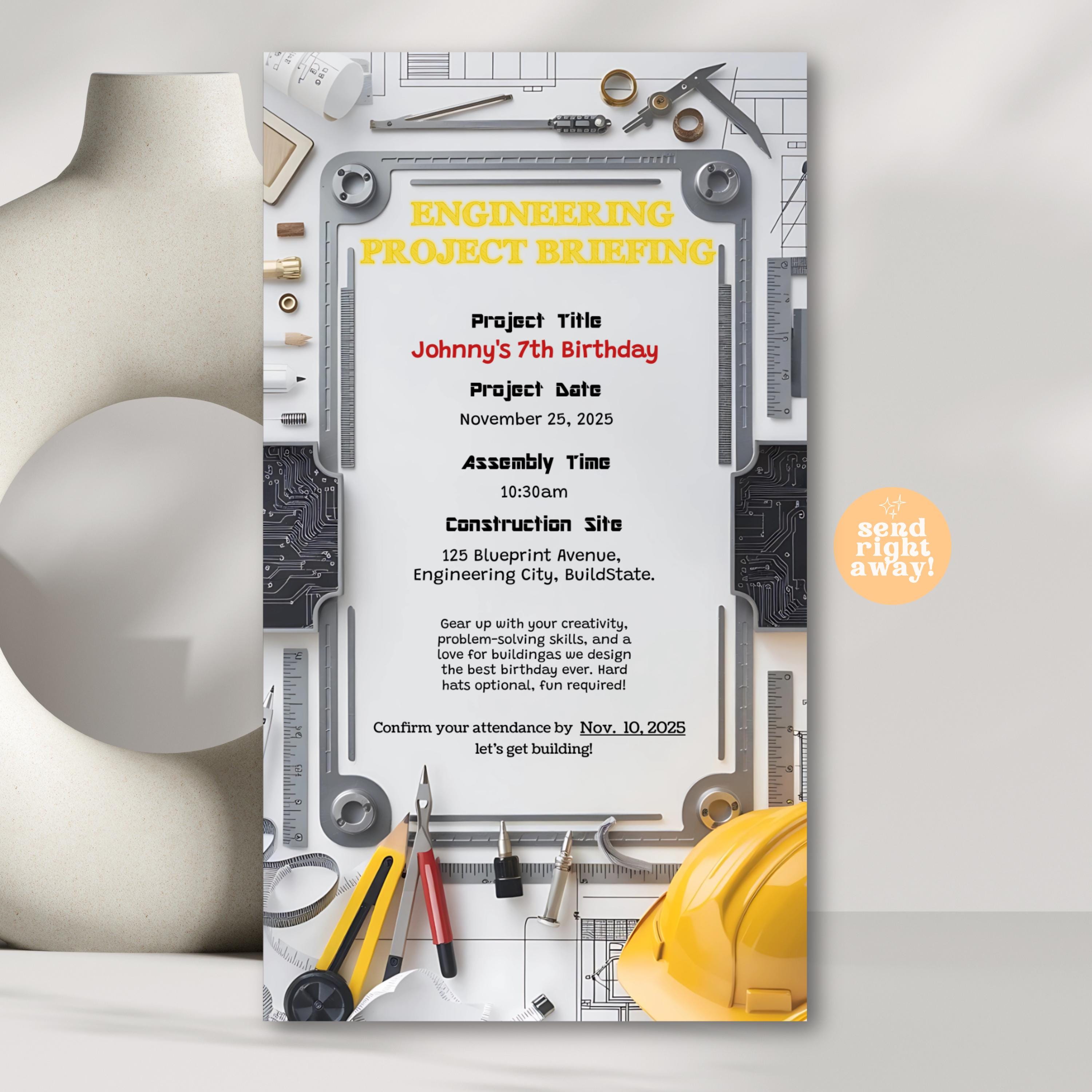 Engineer Birthday Invitation, Engineer Birthday Evite, Online Invite ...