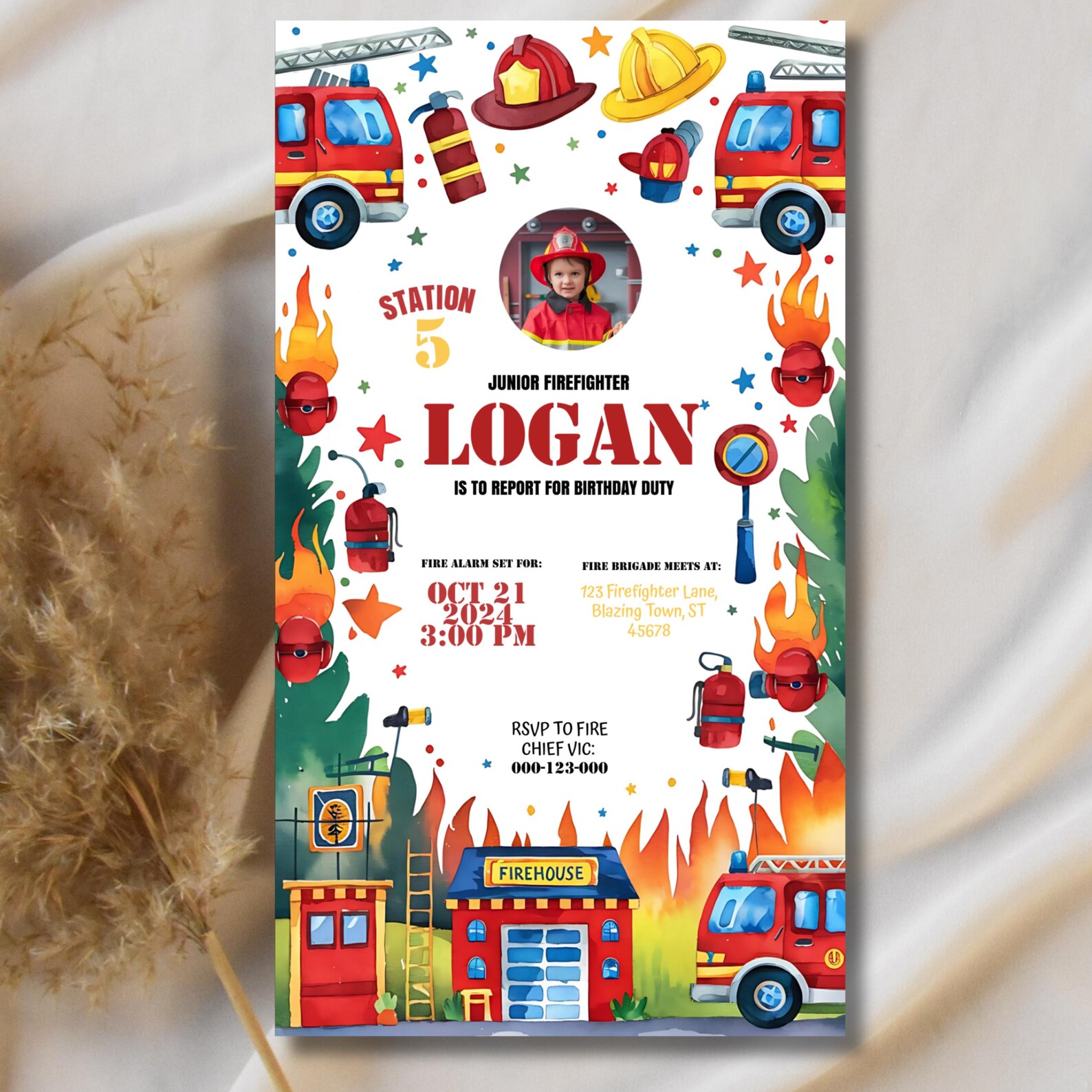 Editable Firefighter Birthday Invitation, Firefighter Party Digital ...