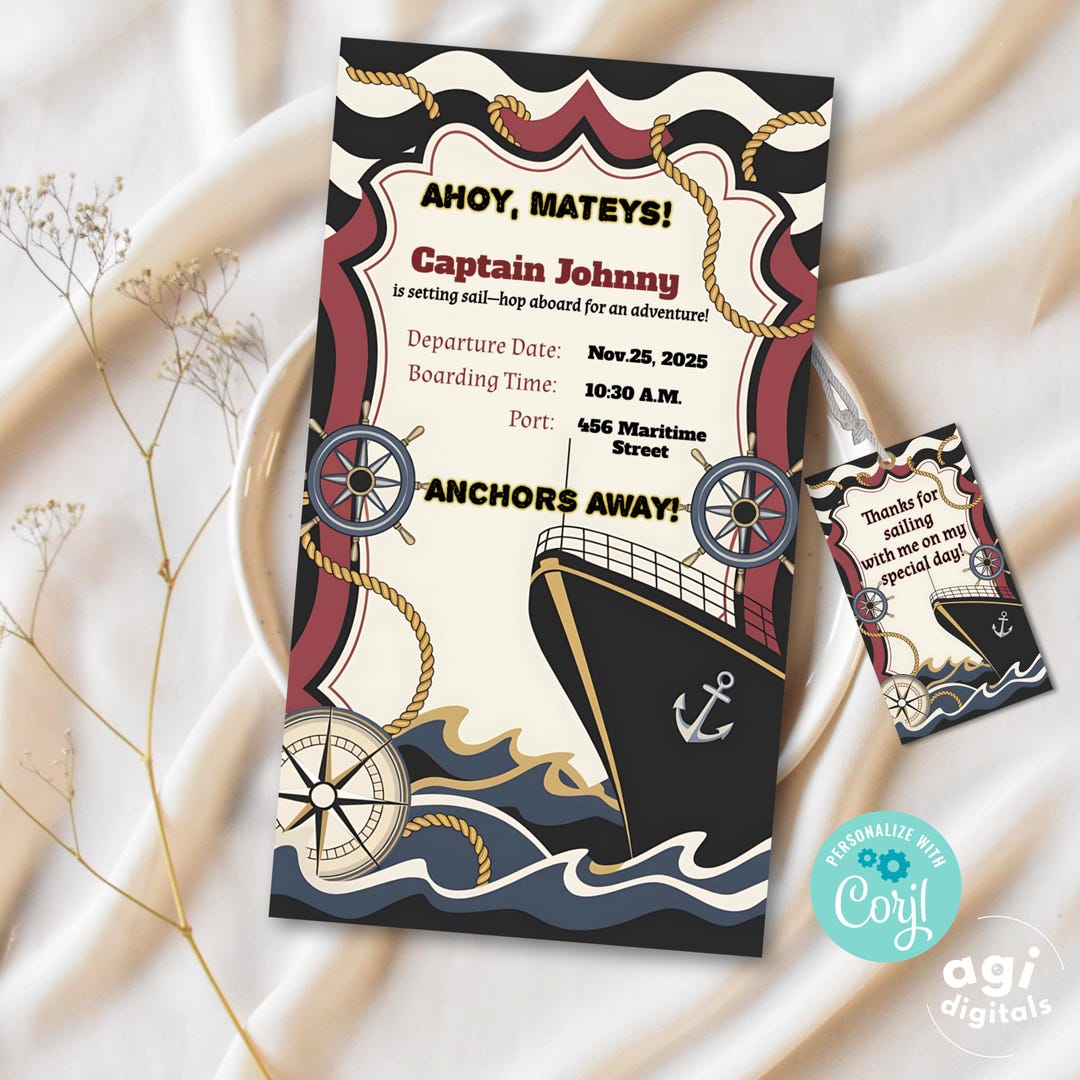 Ship Captain Birthday Invitation: Cruise Party Evite (digital Download ...